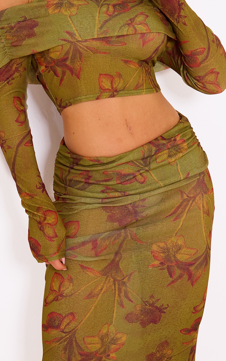 Green Floral Burnout Fold Over Hem Low Rise Skirt | Co-ords | PrettyLittleThing USA