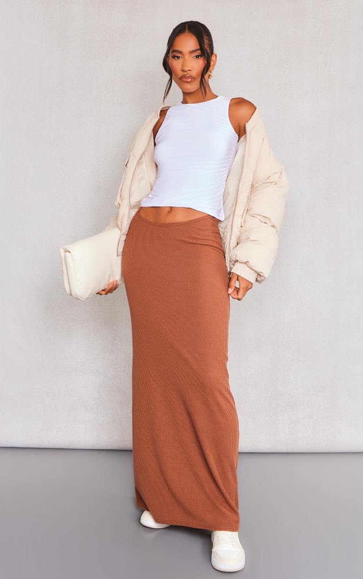 Ribbed maxi skirt | PrettyLittleThing IE