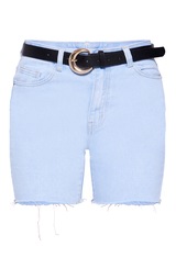 Light Blue Wash Longline Fitted Denim Shorts | Denim ...