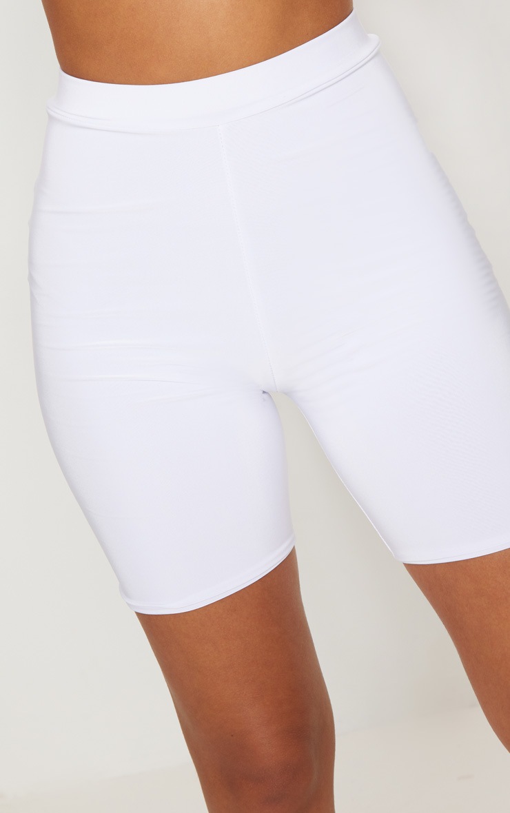 Petite White Slinky High Waist Cycling Shorts | PrettyLittleThing