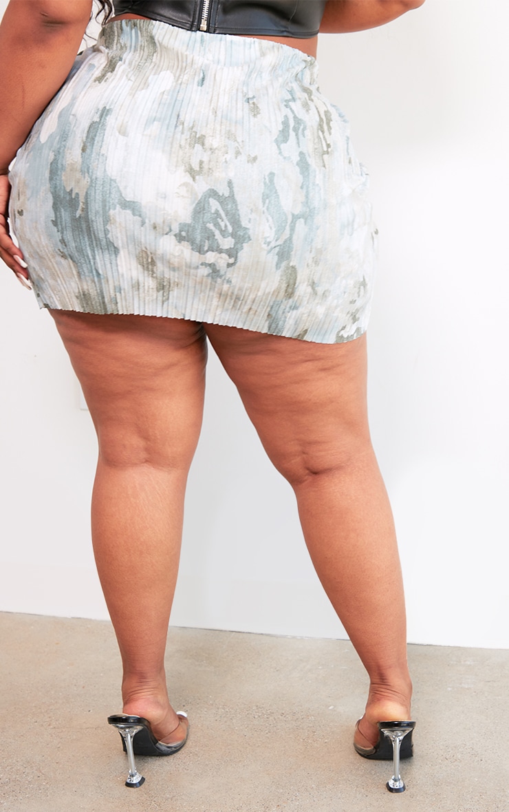 Plus Stone Washed Camo Plisse Micro Mini Skirt | Plus Size