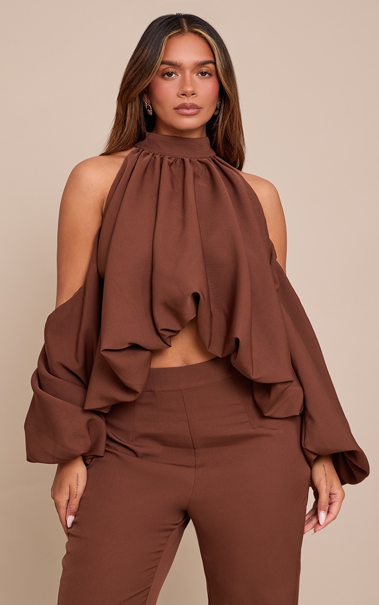 Shape Chocolate Cold Shoulder Puffball Top | Shape | PLT