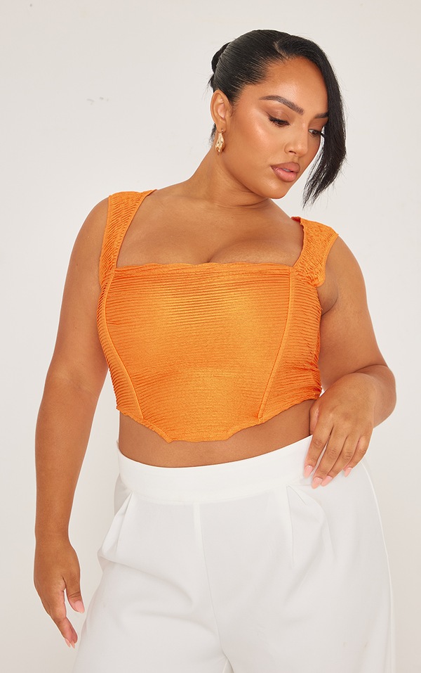 Plus Orange Textured Corset Top | Plus Size | PrettyLittleThing