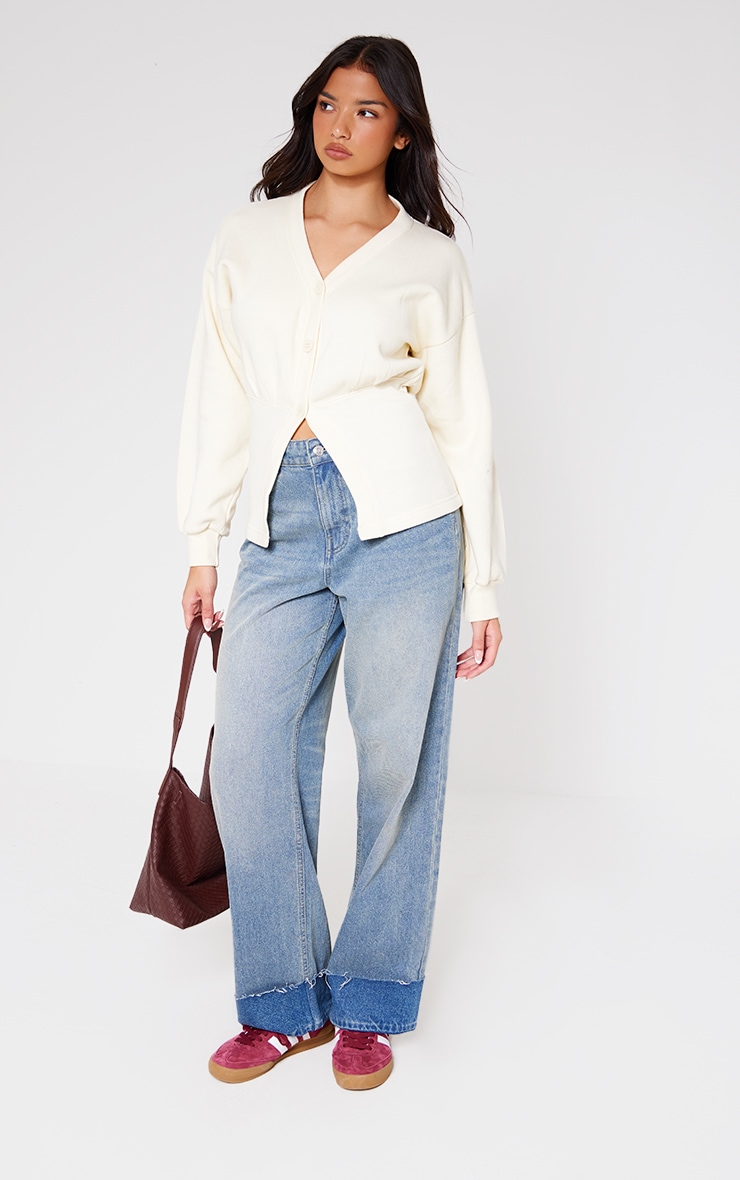 Cream Fitted Waist Button Front Sweatshirt | Sweat | PrettyLittleThing USA