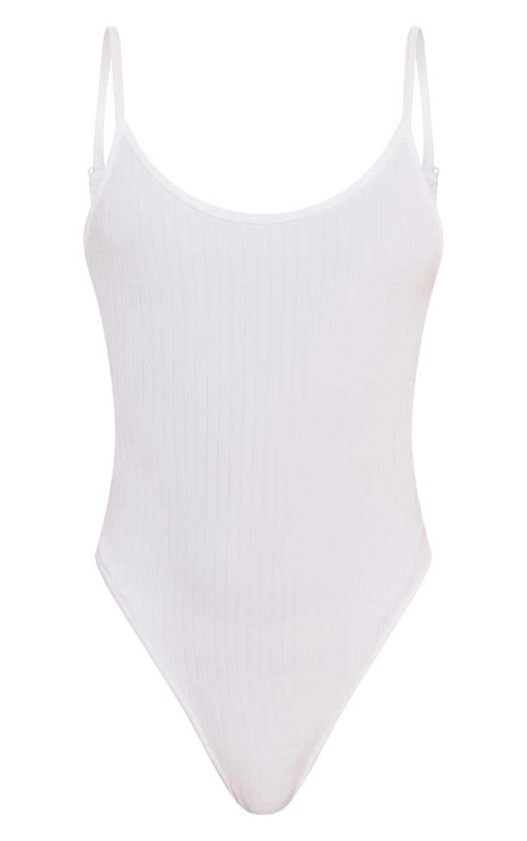 White Wide Contour Rib Strappy Bodysuit | Tops | PLT