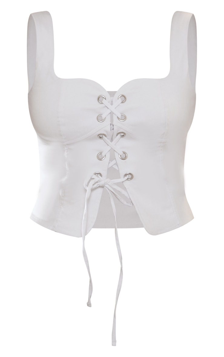 Crop top décolleté blanc tissé stretch à lacets | PrettyLittleThing FR