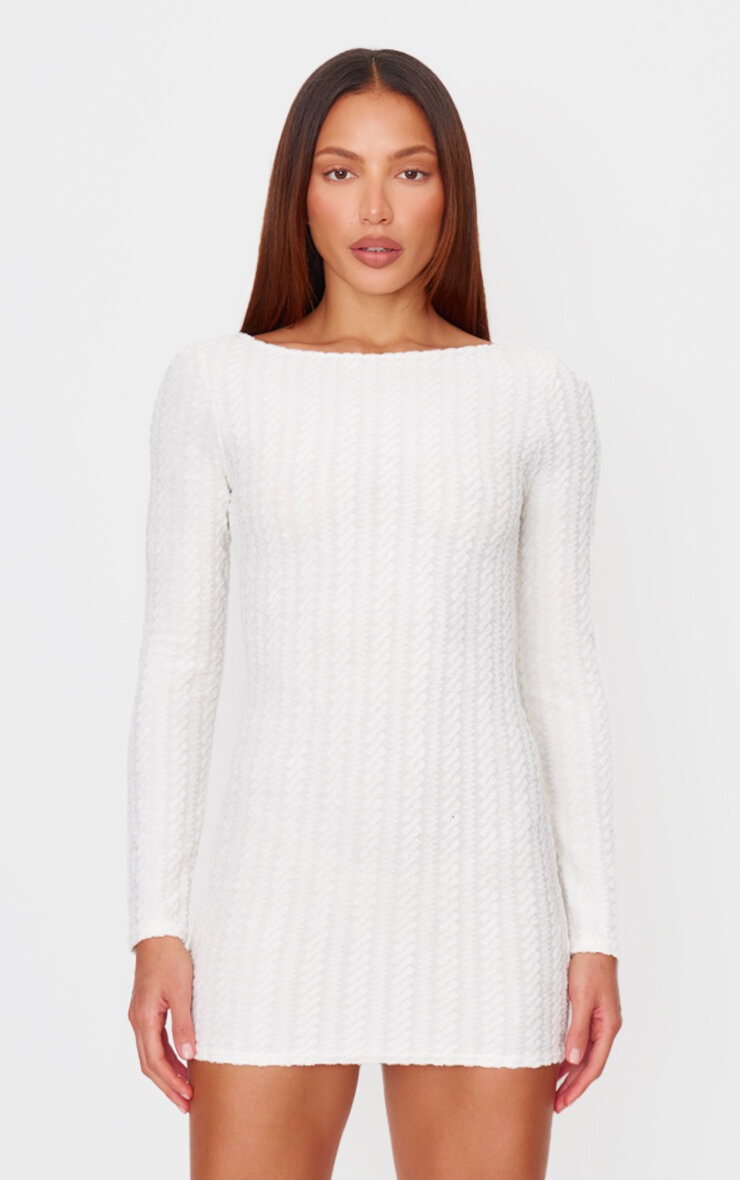 Cream Towel Boat Neck Bodycon Dress | Dresses | PLT