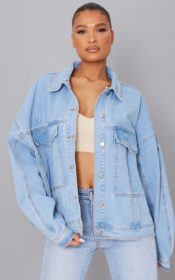 Light Blue Wash Drop Shoulder Denim Jacket | PrettyLittleThing USA