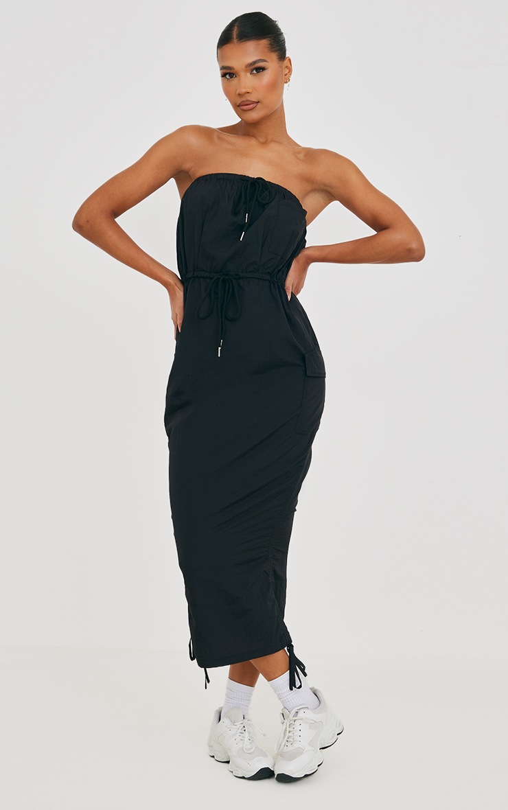 Black Cargo Parachute Bandeau Tie Midaxi Dress | Dresses | PLT
