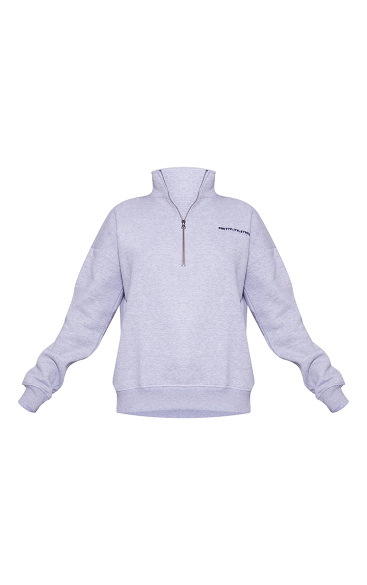 Prettylittlething Ash Grey Printed Zip Up Sweatshirt ...
