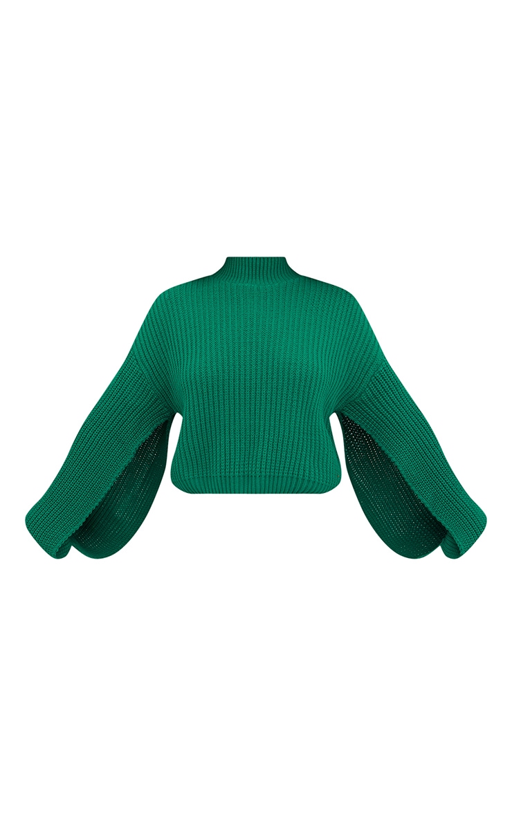 Emerald Green High Neck Split Sleeve Jumper | PrettyLittleThing AUS