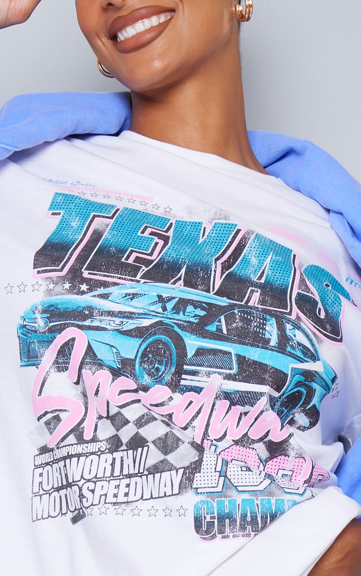 White Texas Car Speedway Oversized Tshirt | PrettyLittleThing UAE