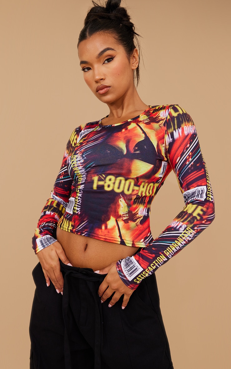 Bright Red Abstract Print Jersey Top | PrettyLittleThing USA