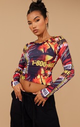 Bright Red Abstract Print Jersey Top | PrettyLittleThing USA