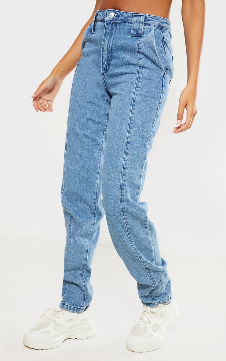 Tall Jean ballon bleu moyennement délavé | PrettyLittleThing FR