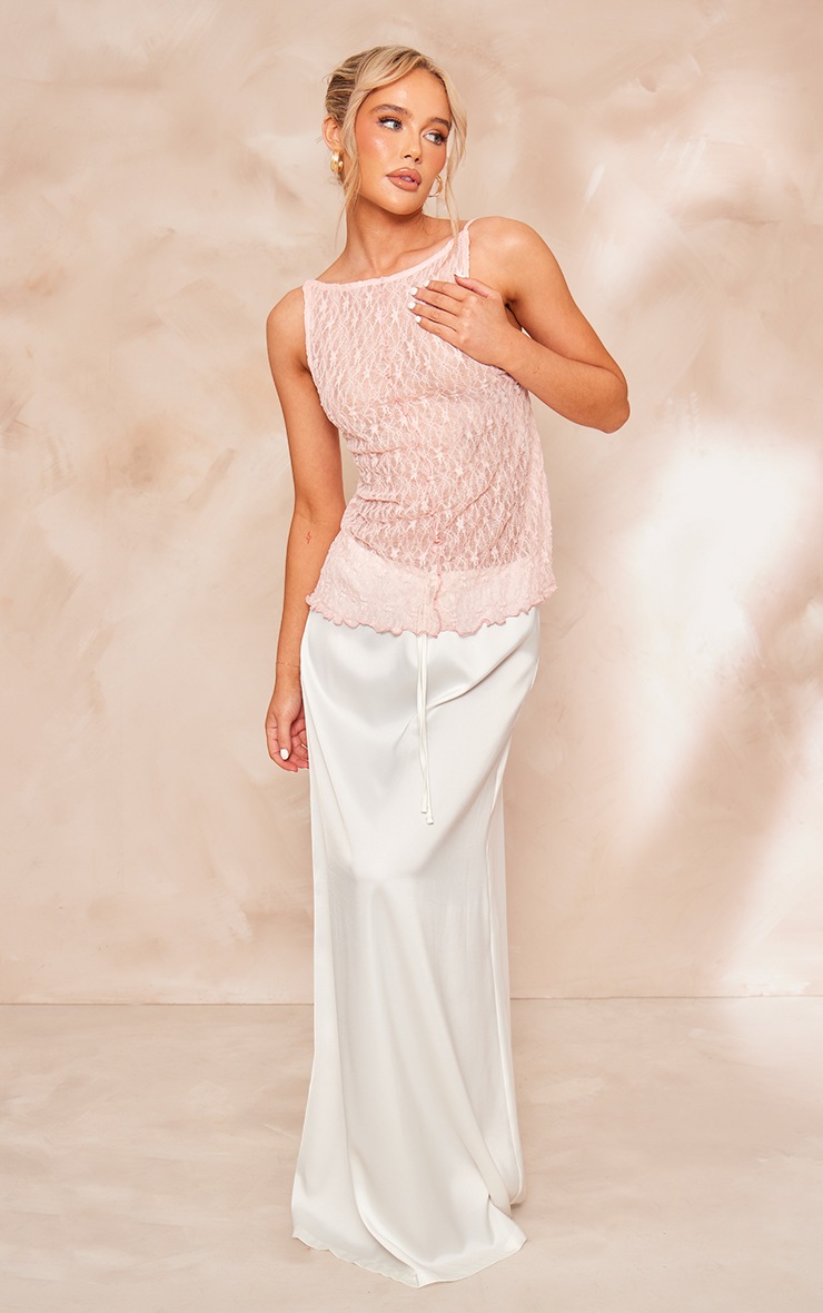 Pink Textured Lace Open Back Top | Tops | PrettyLittleThing USA