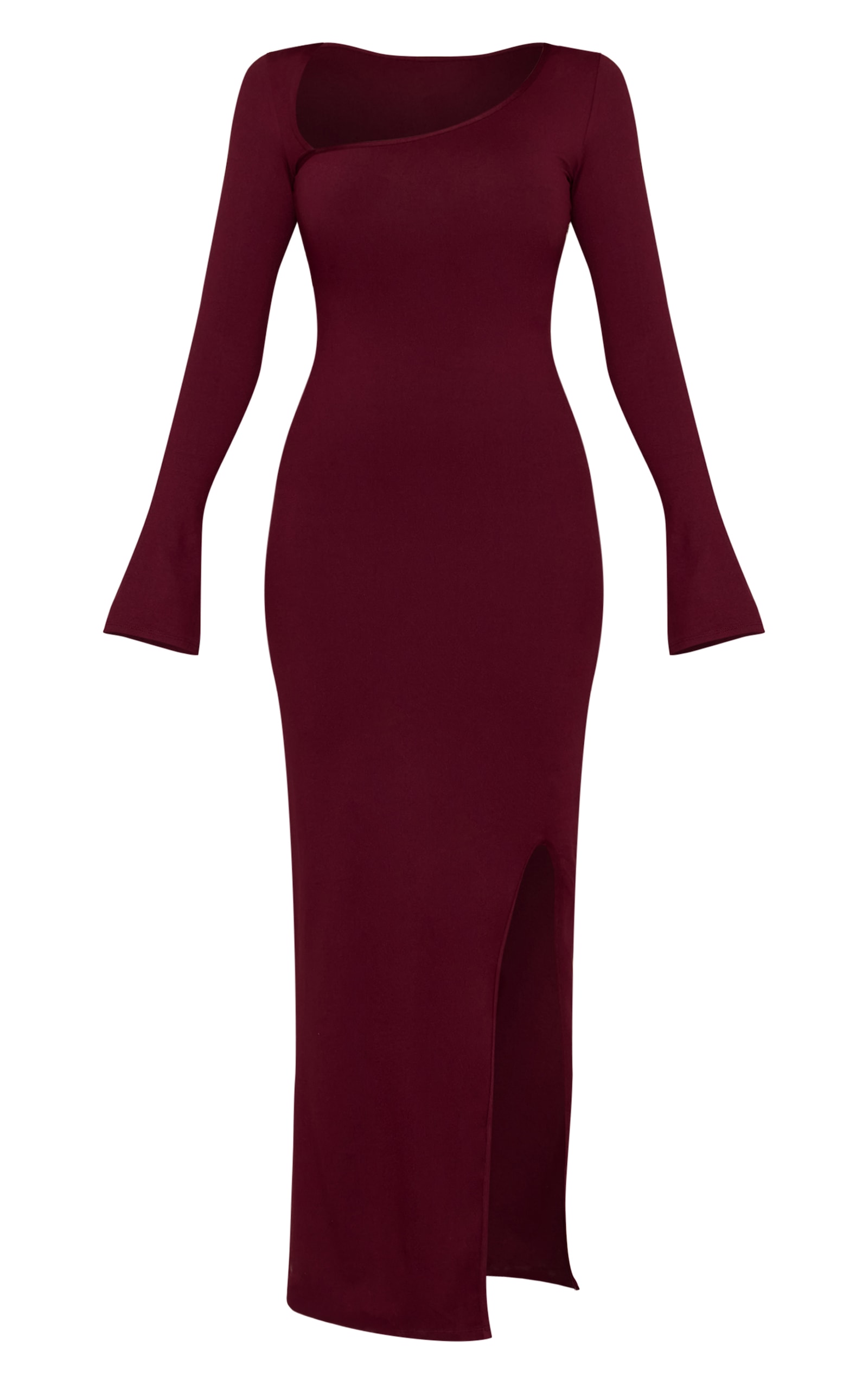 Shape Burgundy Sculpt Asymmetric Neck Sleeve Dress | Shape | PLT