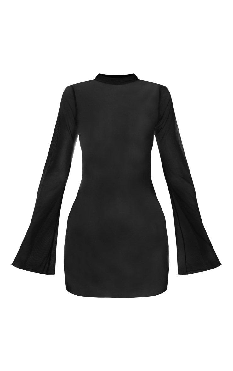 Black Mesh Lettuce Hem Flared Sleeve Bodycon Dress | Dresses ...