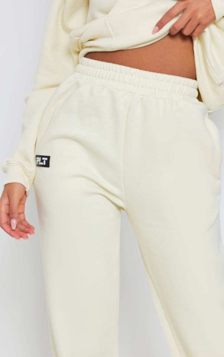 Plt Tall Cream Logo Badge Straight Leg Joggers | PrettyLittleThing