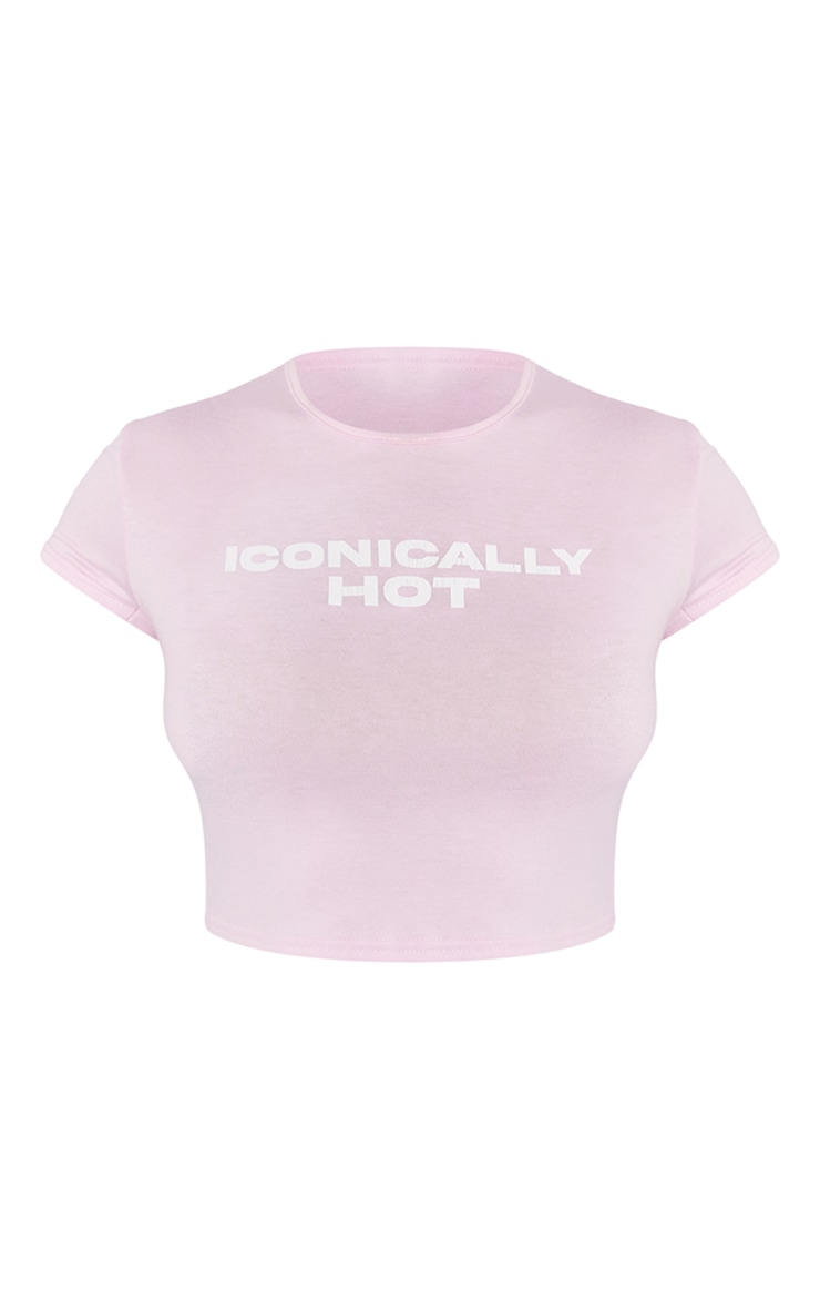 Baby Pink Iconically Hot Print Fitted Crop Shirt | Tops | PLT KSA