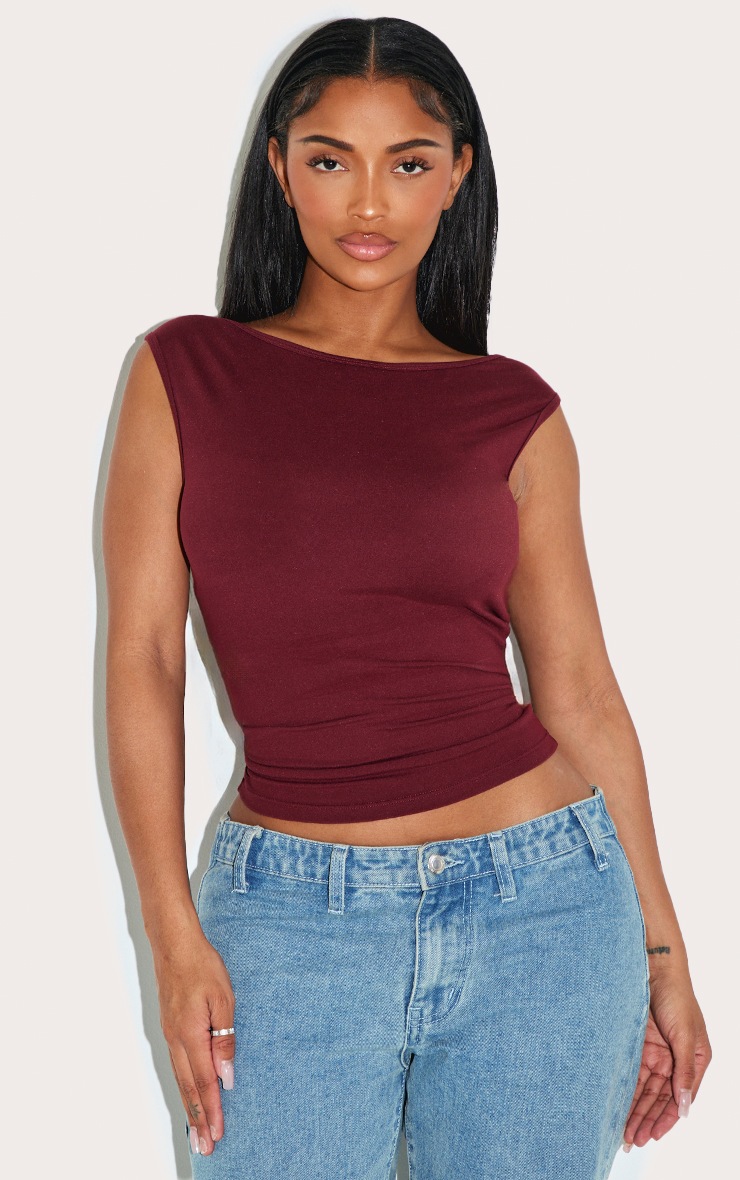 Shape Burgundy Sculpt High Neck Ruched Top | Shape | PrettyLittleThing