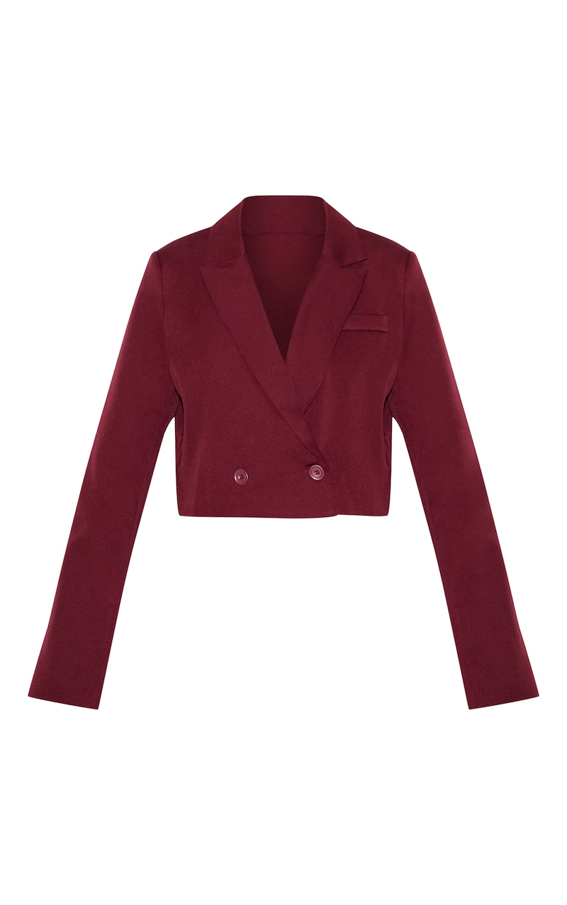 Burgundy Woven Cropped Shoulder Padded Blazer | Outerwear | PLT