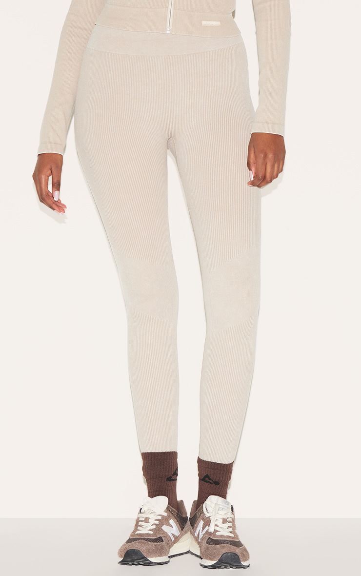 Oatmeal Acid Wash Rib High Waist Gym Leggings | Activewear ...