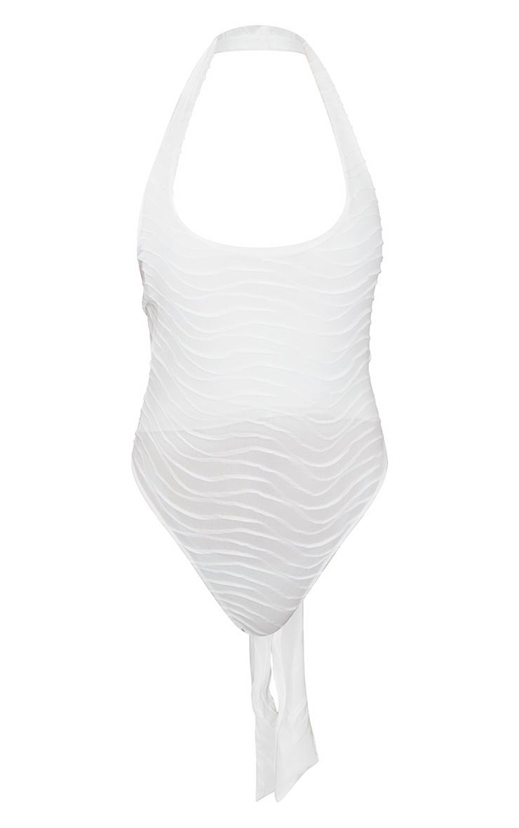 White Textured Rib Halter Tie Back Bodysuit | Tops | PrettyLittleThing USA