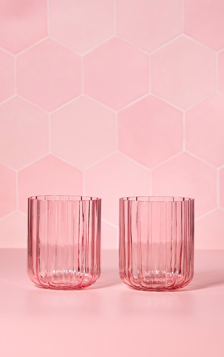 Hestia Bright Pink Scalloped Glass Tumblers Small 2 Pack | Accessories ...