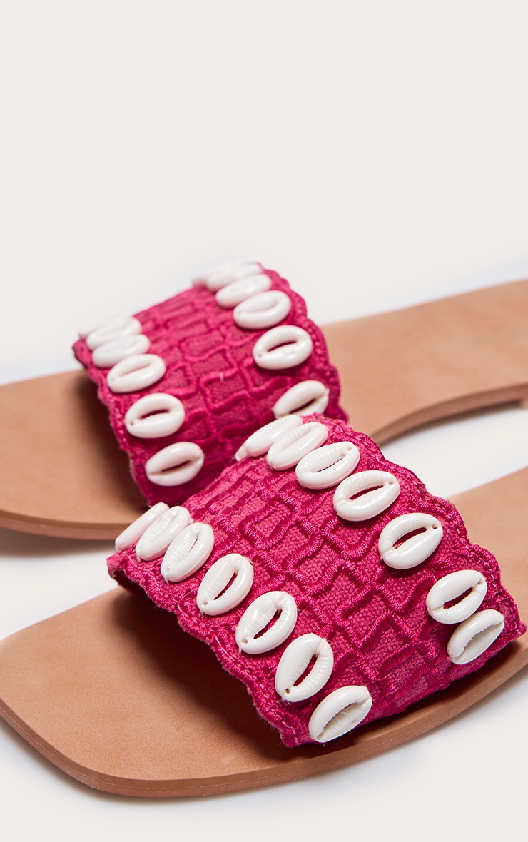 Pink Round Toe Stitch Shell Strap Mule Sandals | Footwear | PLT