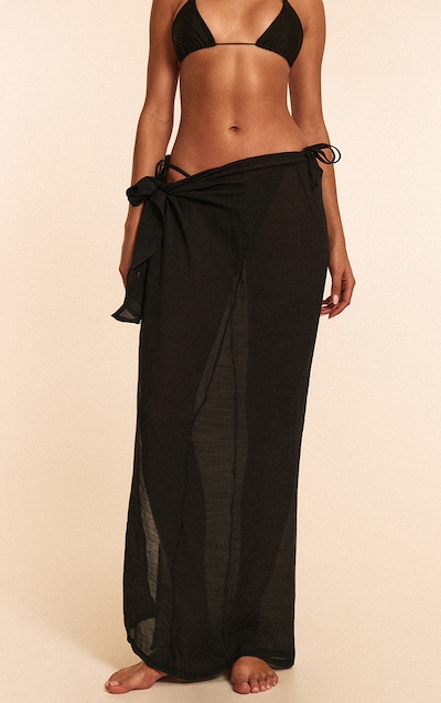 Black Linen Look Beach Sarong | Swimwear | PLT