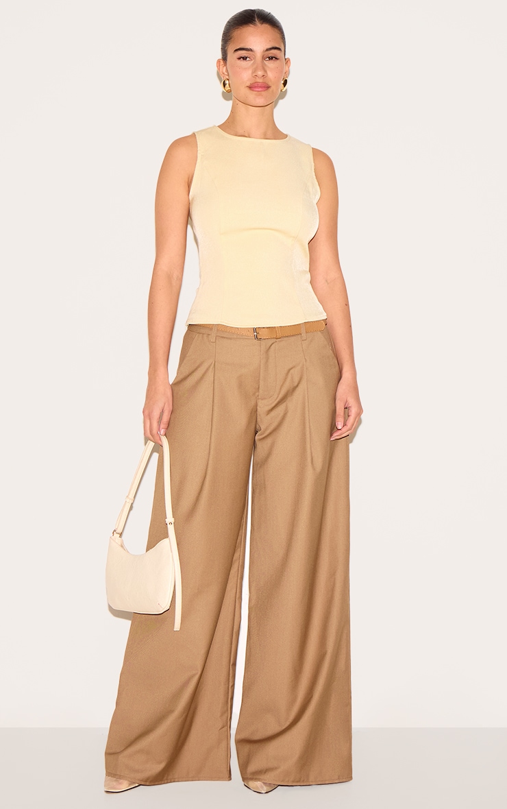 Cream Fitted Woven Long Top | Tops | PrettyLittleThing USA