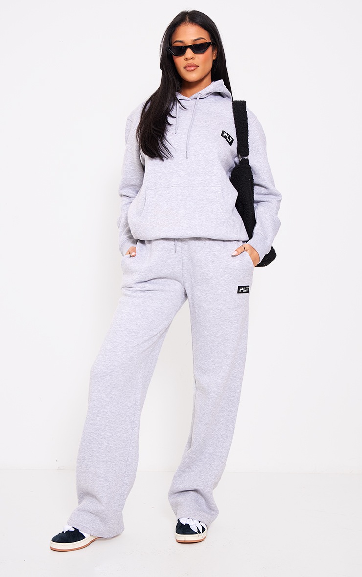 PLT Tall Grey Marl Logo Badge Oversized Hoodie | Tall | PLT USA