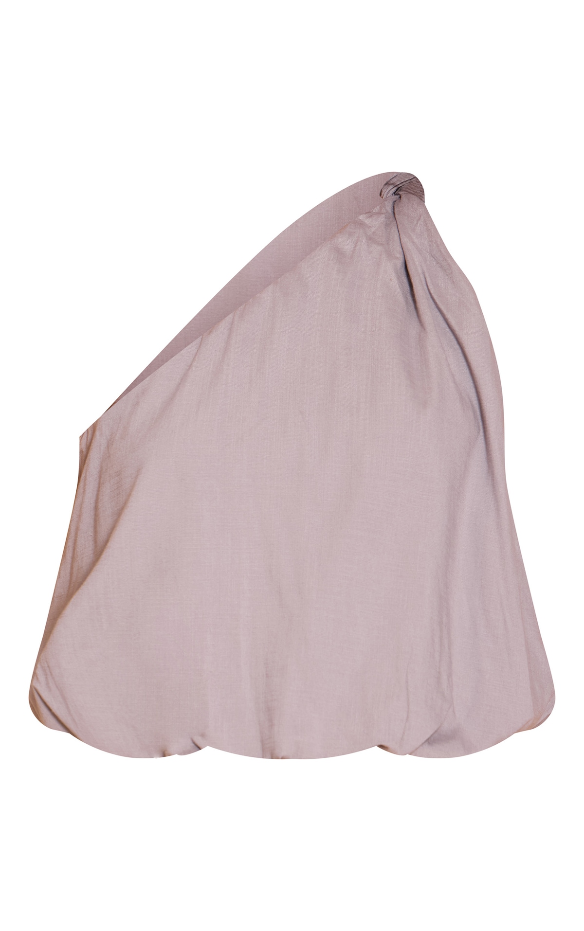 Grey Stretch Woven Knot One Shoulder Puffball Top | Tops | PLT