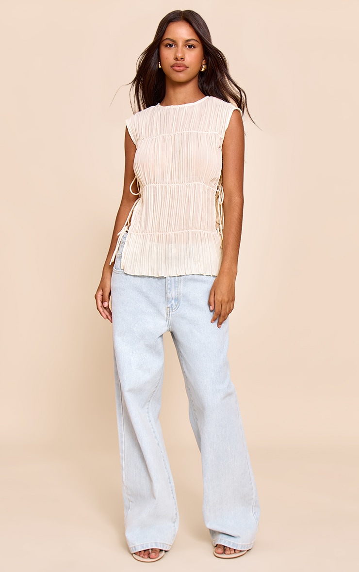 Petite Cream Sleeveless Pleated Tie Side Top | Petite | PLT