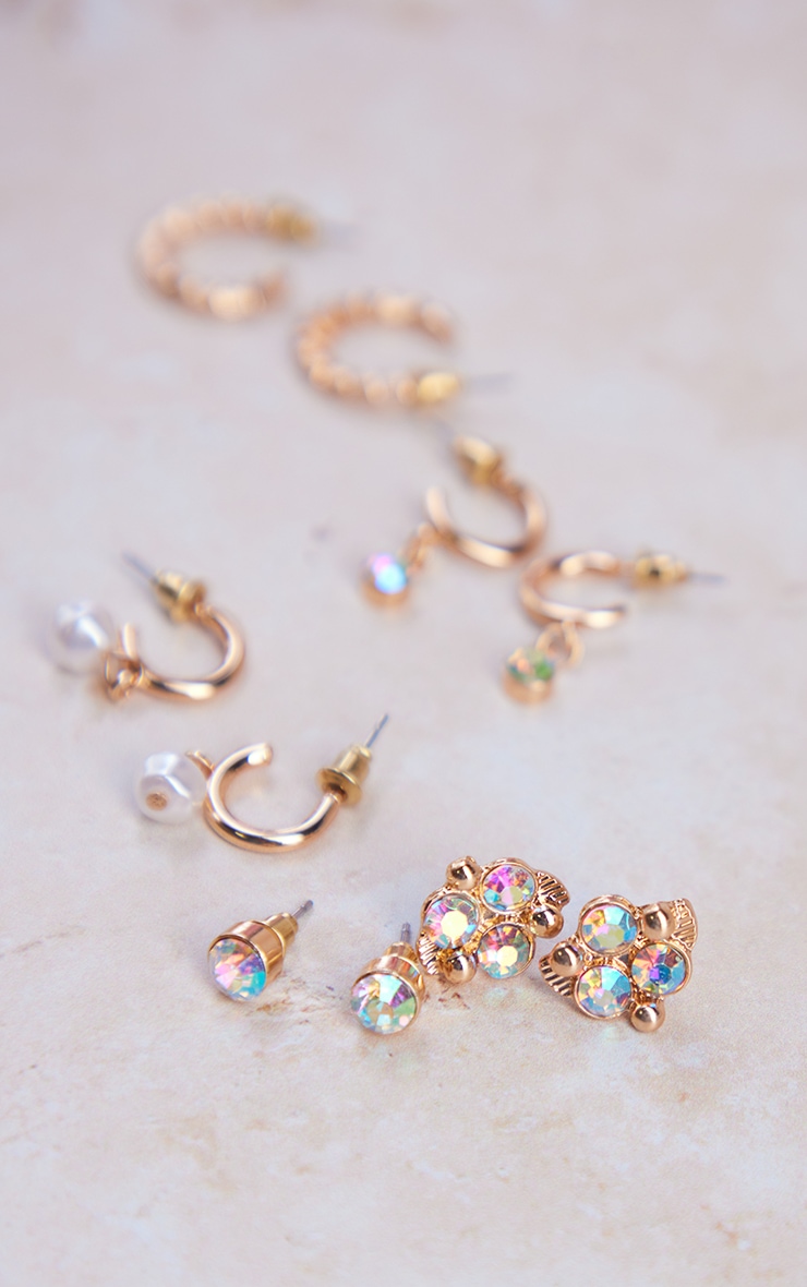 Gold Iridescent Pearl Drop Multipack Earrings | PrettyLittleThing AUS