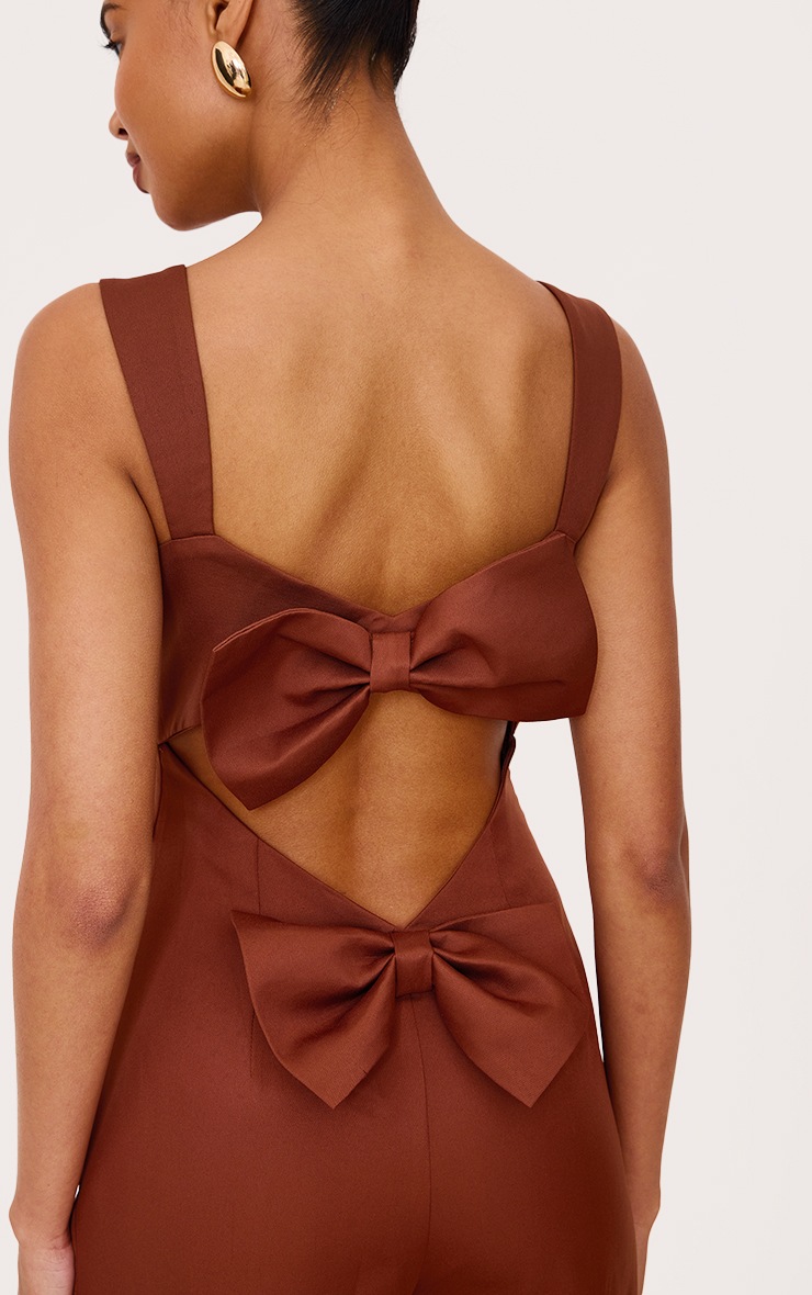Chocolate Woven Cut Out Bow Detail Jumpsuit | Jumpsuits & Playsuits | PrettyLittleThing AUS