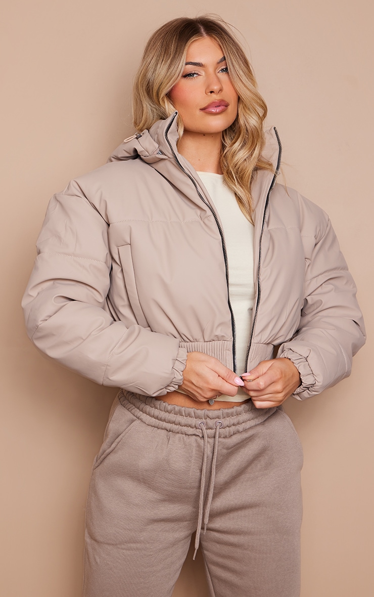 Stone Rib Hem Detachable Hood Crop Puffer Jacket | Outerwear ...