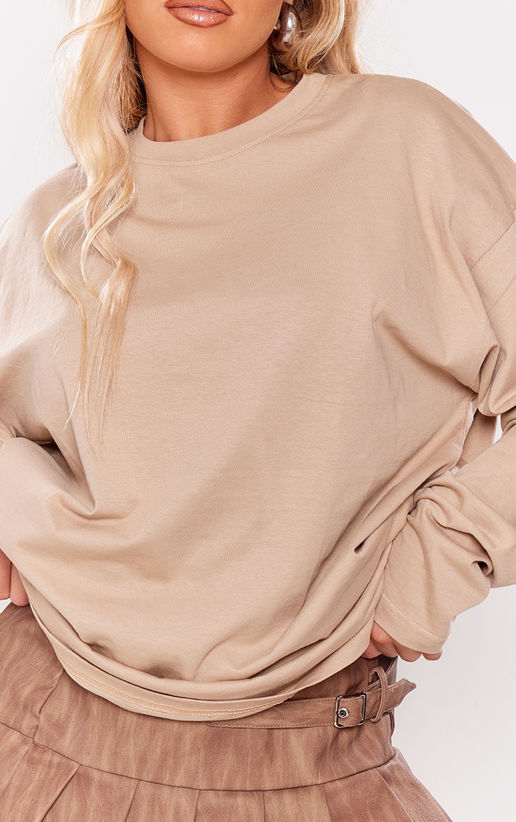 Stone Cotton Oversized Long Sleeve T-shirt | Tops | PLT