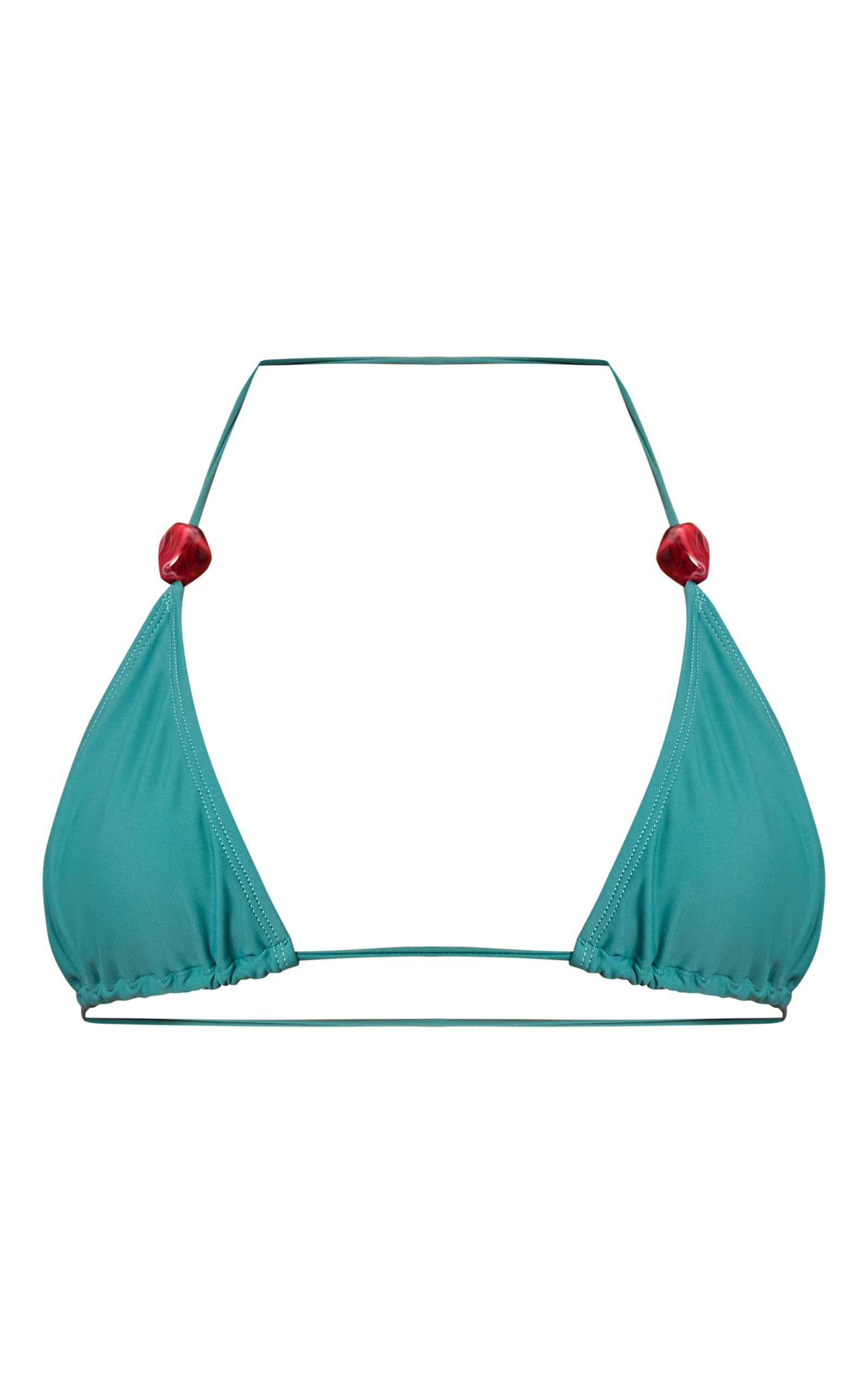 Teal Bead Trim Triangle Bikini Top | Swimwear | PrettyLittleThing CA