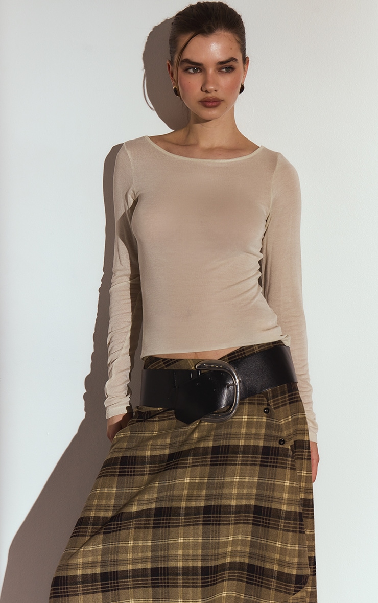 Top Doux Crème Transparent À Col Ras Et Manches Longues | Tops | PLT FR