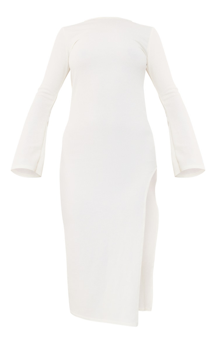 Cream Brushed Rib Flare Sleeve Midaxi Dress | PrettyLittleThing USA