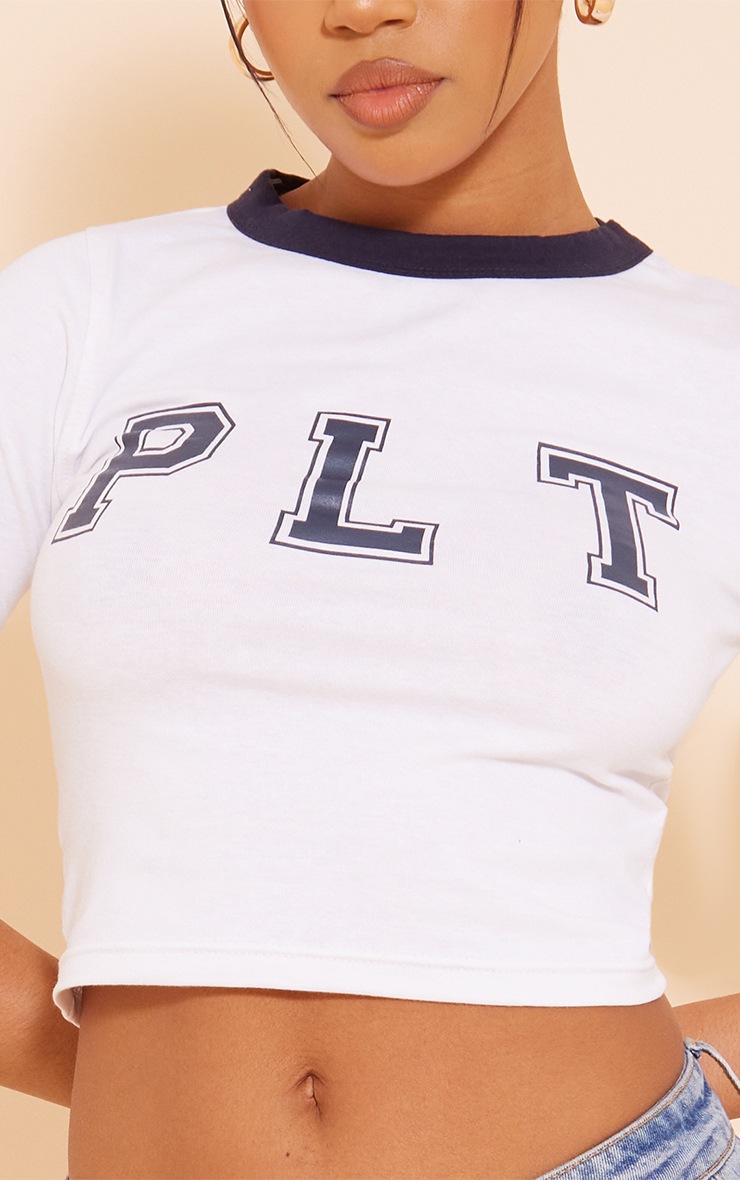 PLT White Contrast Seam Short Sleeve Top | Tops | PLT KSA