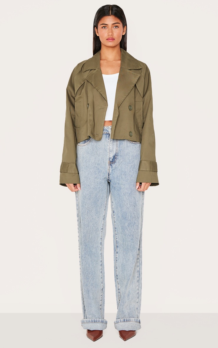 Khaki Cropped Storm Flap Detail Trench Coat | Outerwear ...