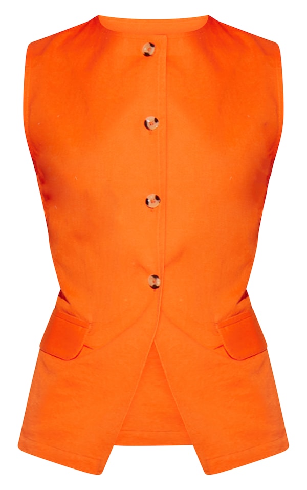 Burnt Orange Linen Look Button Front Longline Vest | PrettyLittleThing CA