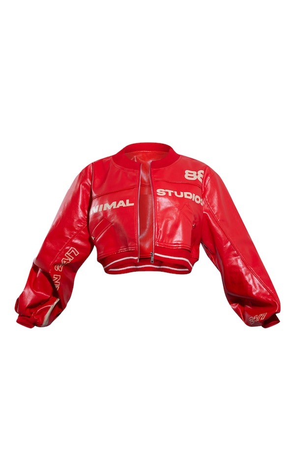Petite Red Super Cropped PU Racer Jacket | Petite | PLT USA