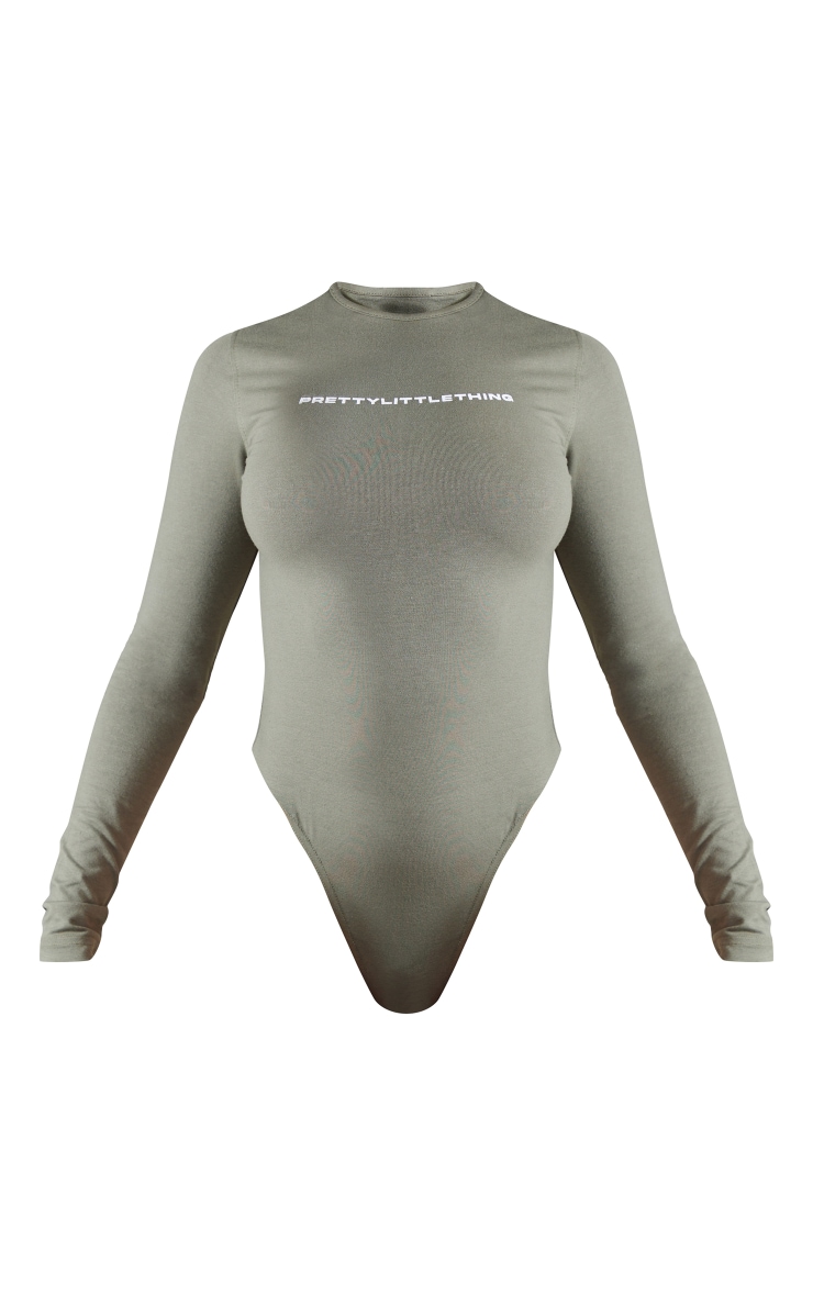PRETTYLITTLETHING Khaki Logo Long Sleeve Bodysuit | Athleisure | PLT USA