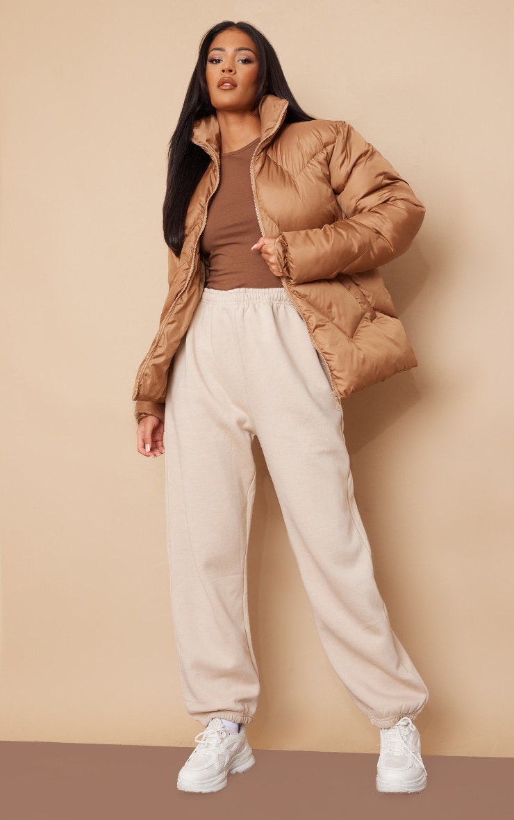 Tall Mocha Diamond Quilted Puffer | Tall | PrettyLittleThing