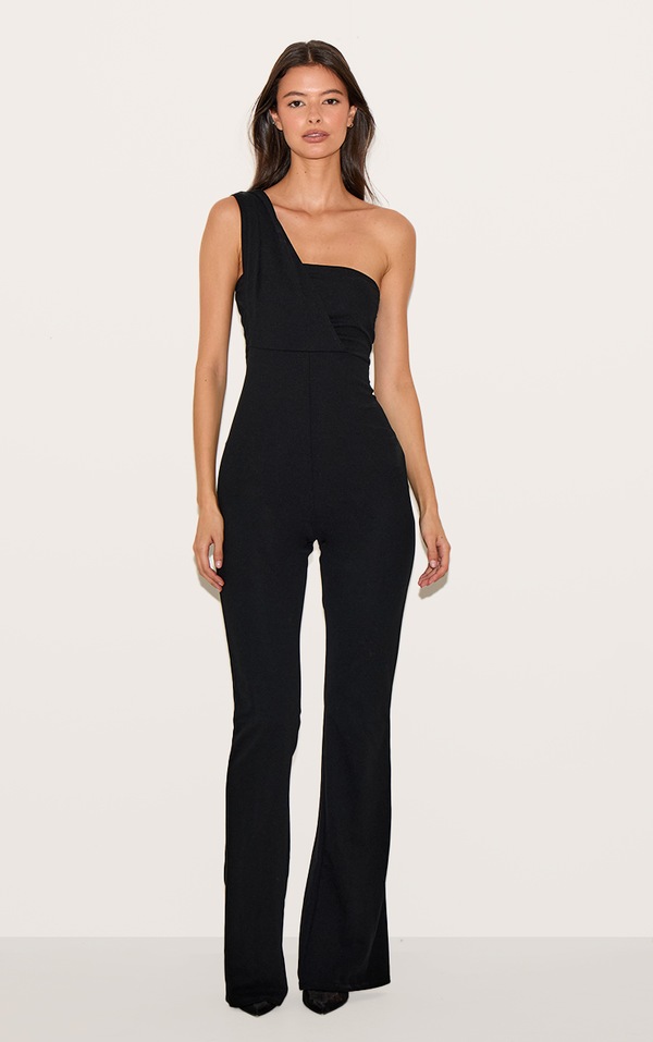 Black One Shoulder Drape Detailed Jumpsuit | Jumpsuits & Rompers ...
