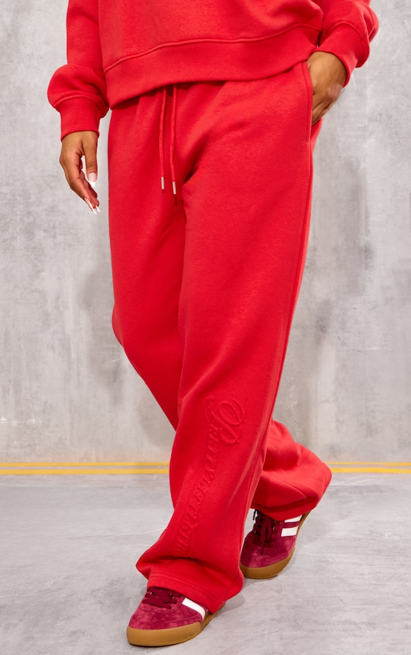 PLT Red Embossed Graphic Straight Leg Joggers | Athleisure | PLT